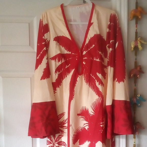 Dresses | Tropical Red And Cream Maxi Dress | Poshmark
